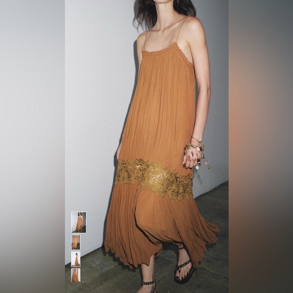 Zara | Dresses | Zara Rust Golden Maxi Dress With Gold Accent Sz S ...